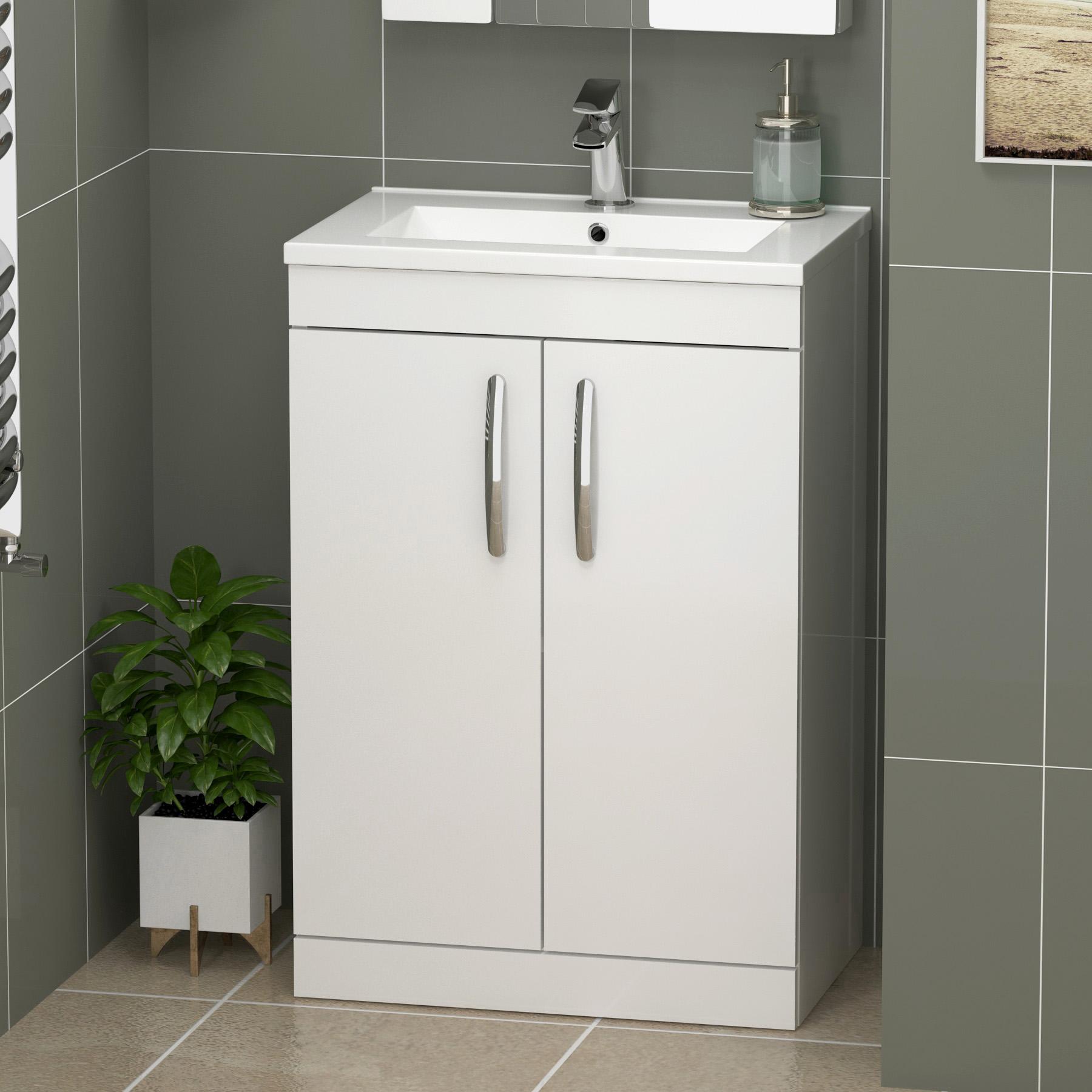 Turin 500mm Gloss White 2-Door Vanity Unit with Minimalist Basin and ...